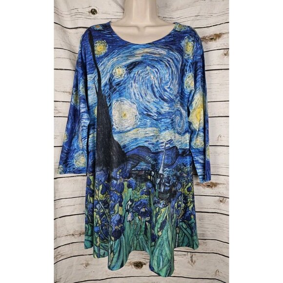 Et' Lois | Tops | Et Lois Sweater Slub Knit Top L Tunic Van Gogh Starry ...